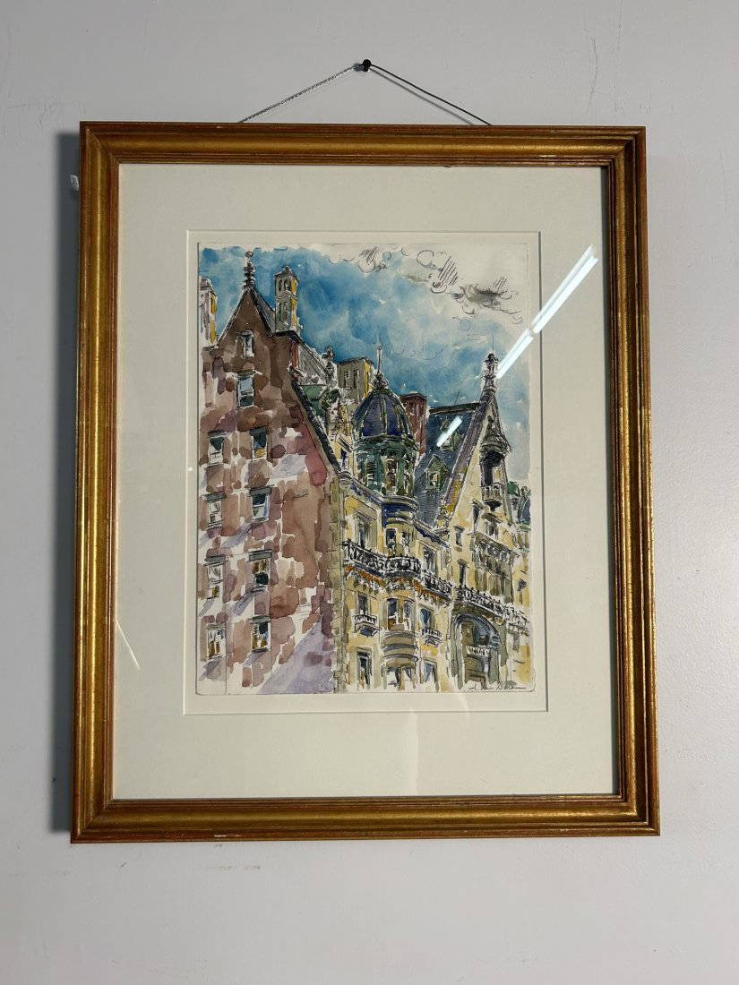 Adam Van Doren, Modernist Architecture Watercolor Painting Auction