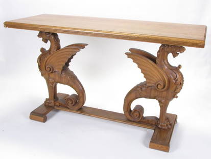 Antique Carved Griffin Library Table
