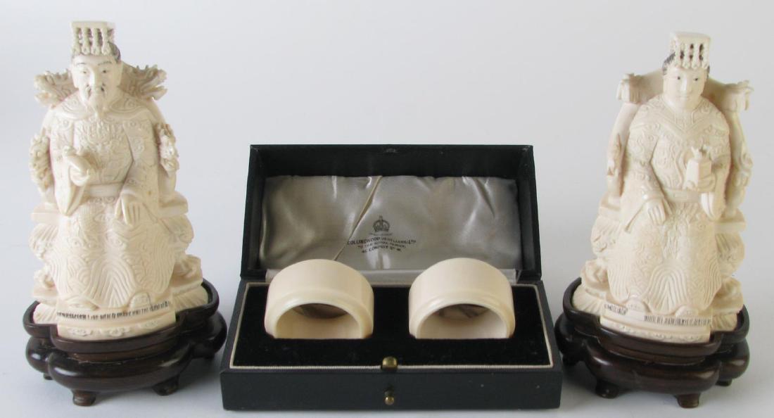 Oriental Carved Emperor and Empress & Napkin Rings
