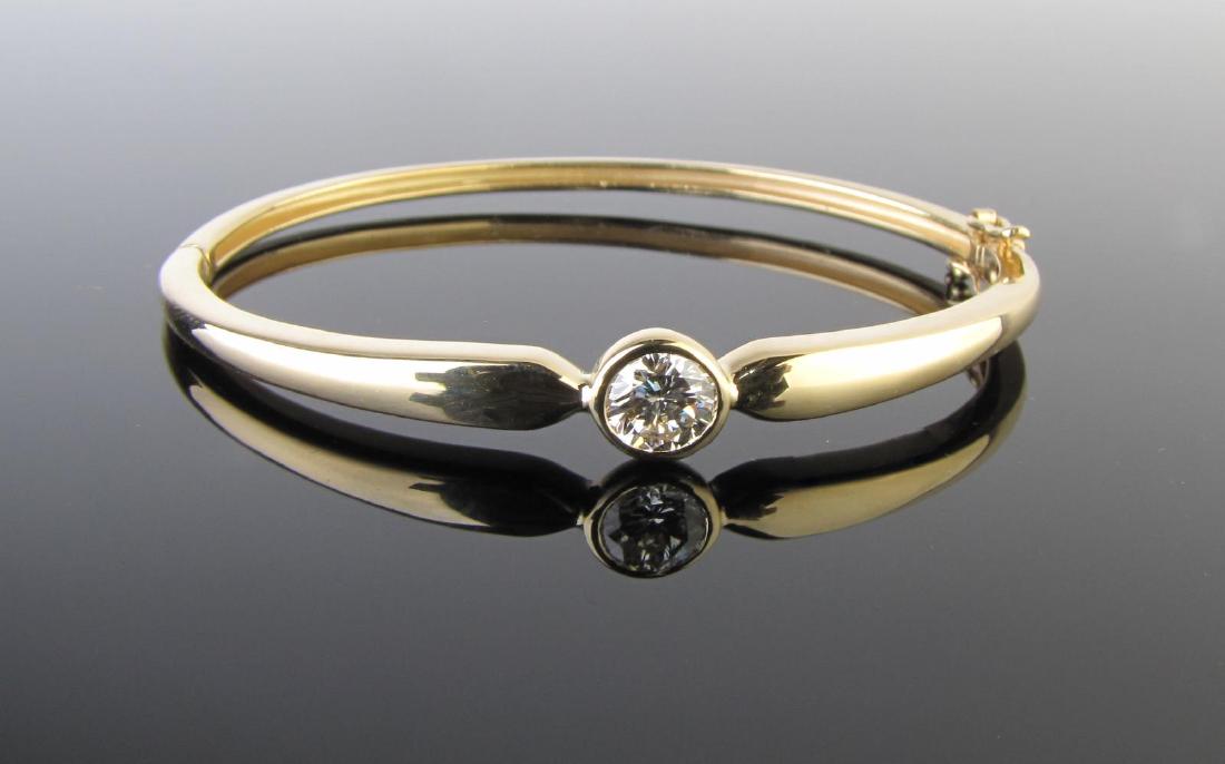 14K Yellow Gold Diamond Solitaire Bangle Bracelet
