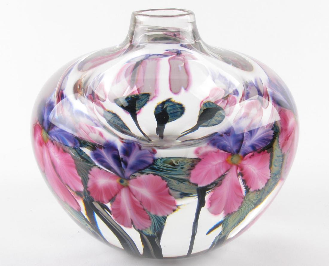 David Lotton Art Glass Vase, "Clematis Reflection"
