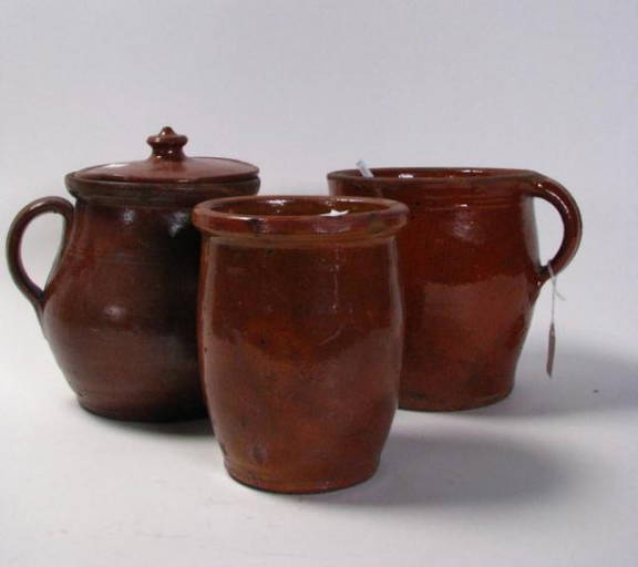Group Of Three Large Redware Pots