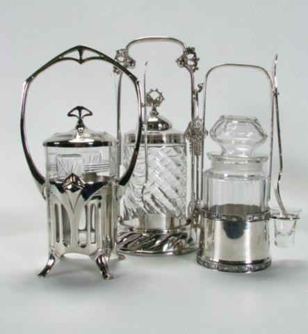 399: 3 Antique Pickle Caster Sets, Sheffield, Meriden