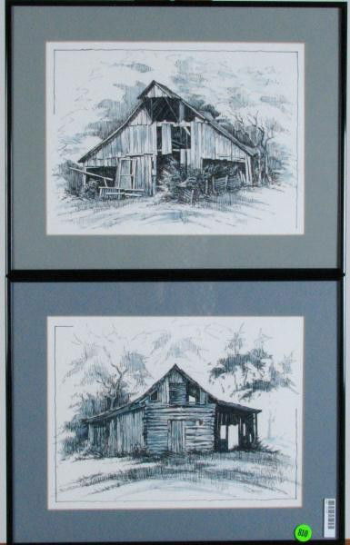 810: Bill Smoot Two Pen and Ink Drawings, Barns