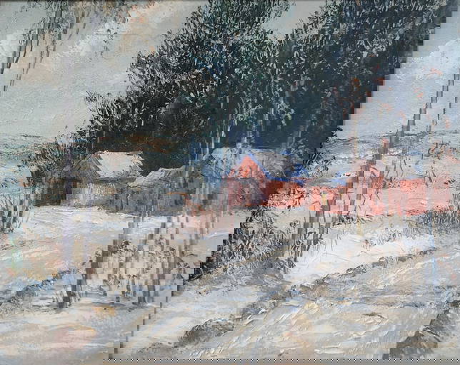 John W. Hardrick 16x21 O/b Winter Landscape, Bldgs