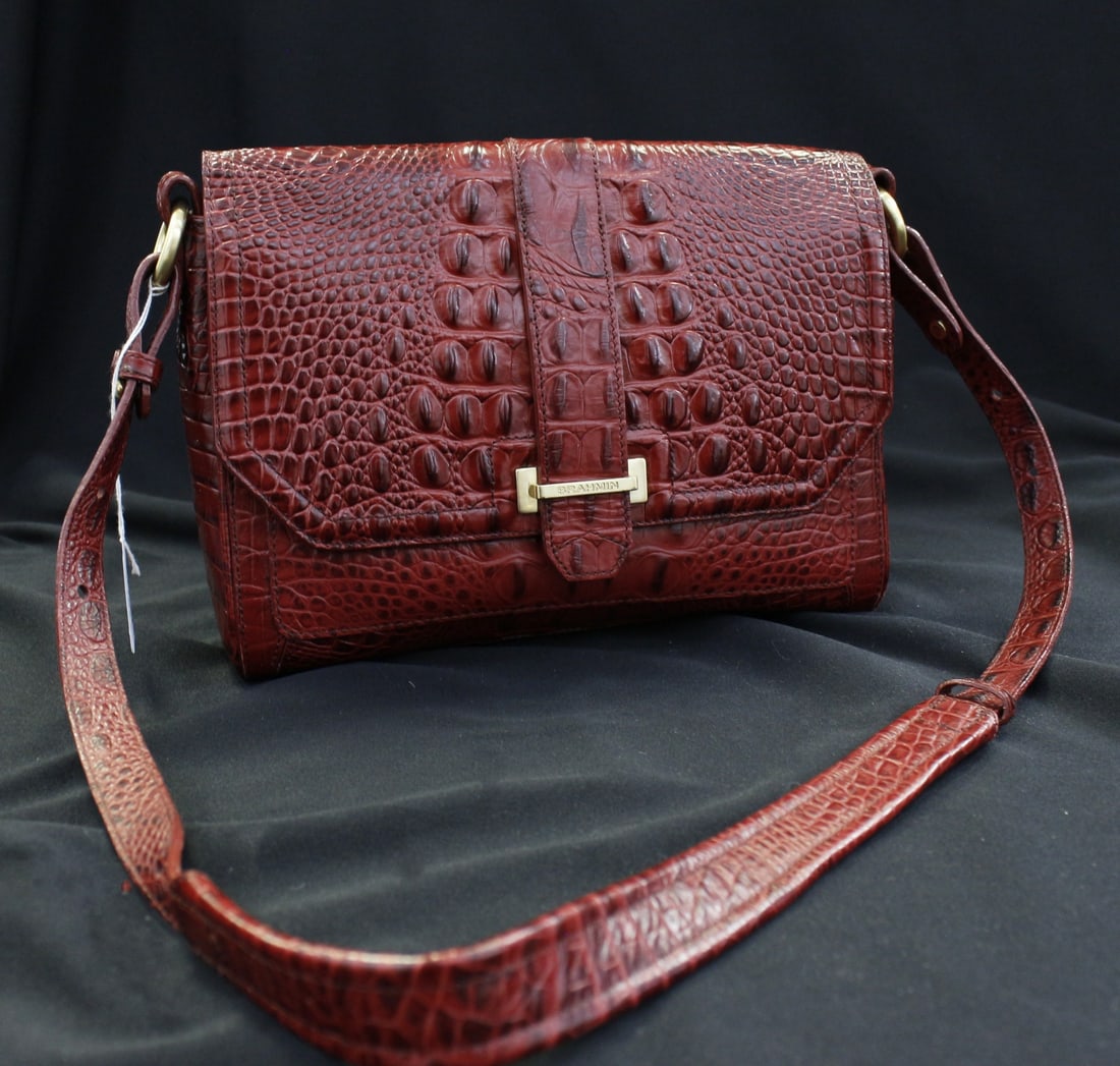 Brahmin Red Leather Crocodile-look Handbag Auction