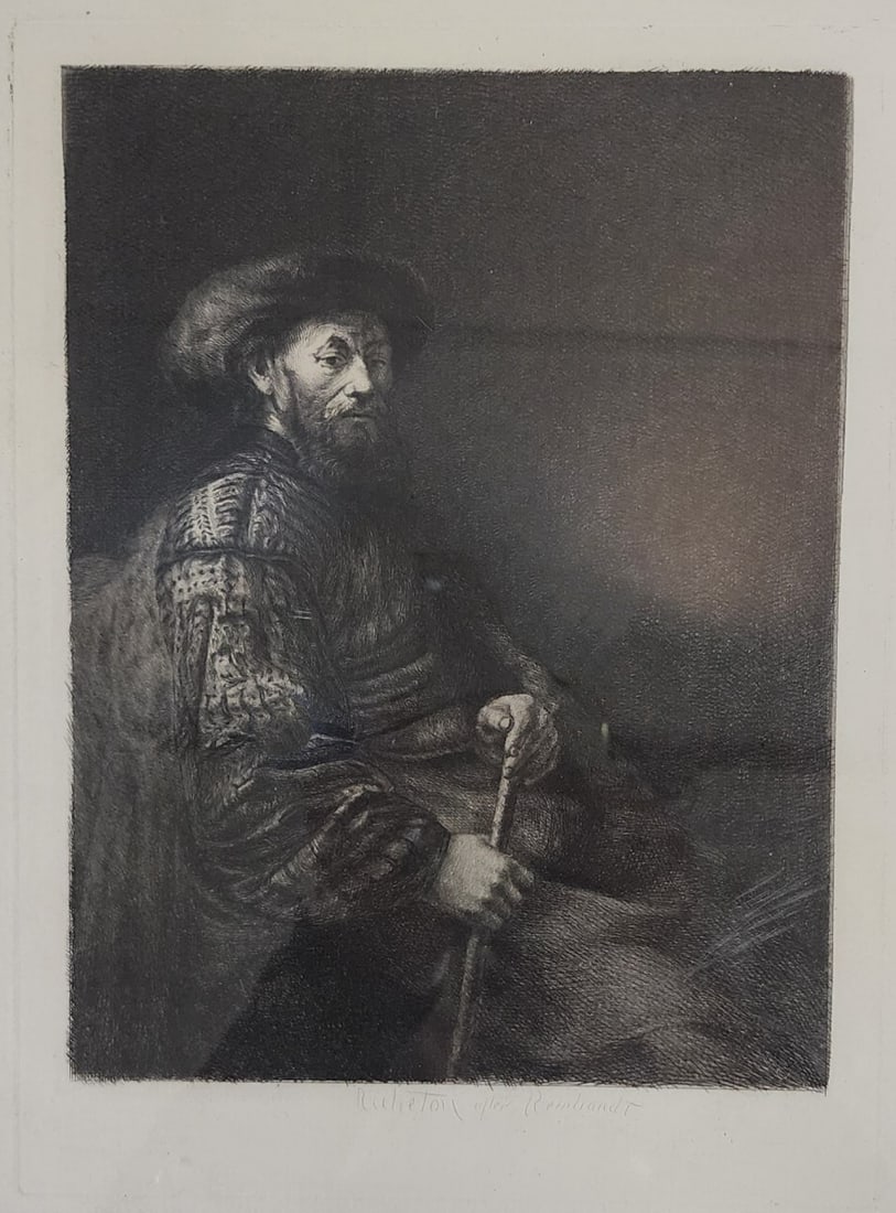 Etching After Rembrandt "portrait Of Jew Merchant" Auction