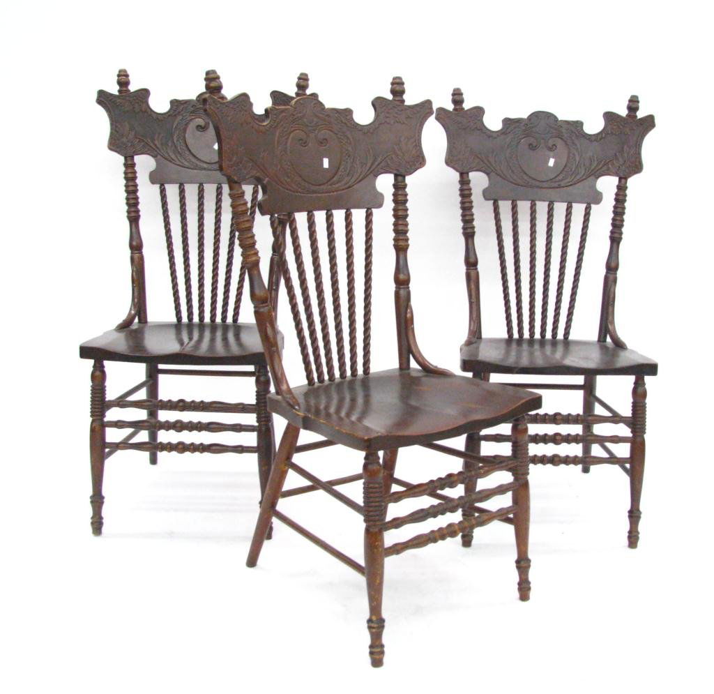 528: Set of Six Oak Pressed Back Kitchen Chairs