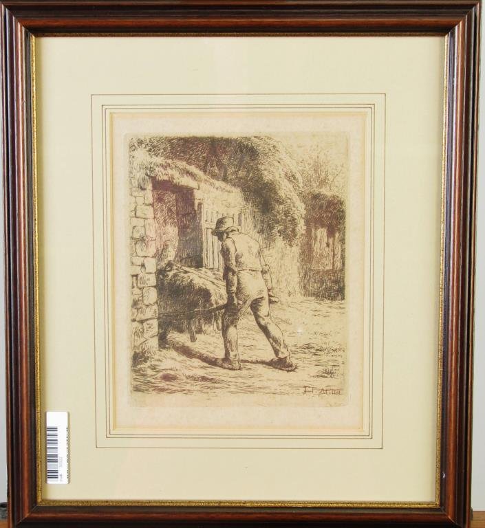 J.F. Millet Etching, "Man with Wheelbarrow"