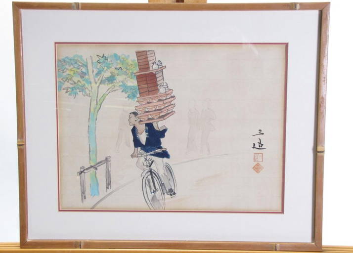 Shinagawa Woodblock Print Bike Waiter