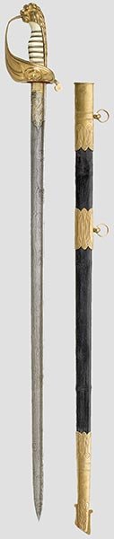 2480: A lion head sword with ivory grip and Damascus bl