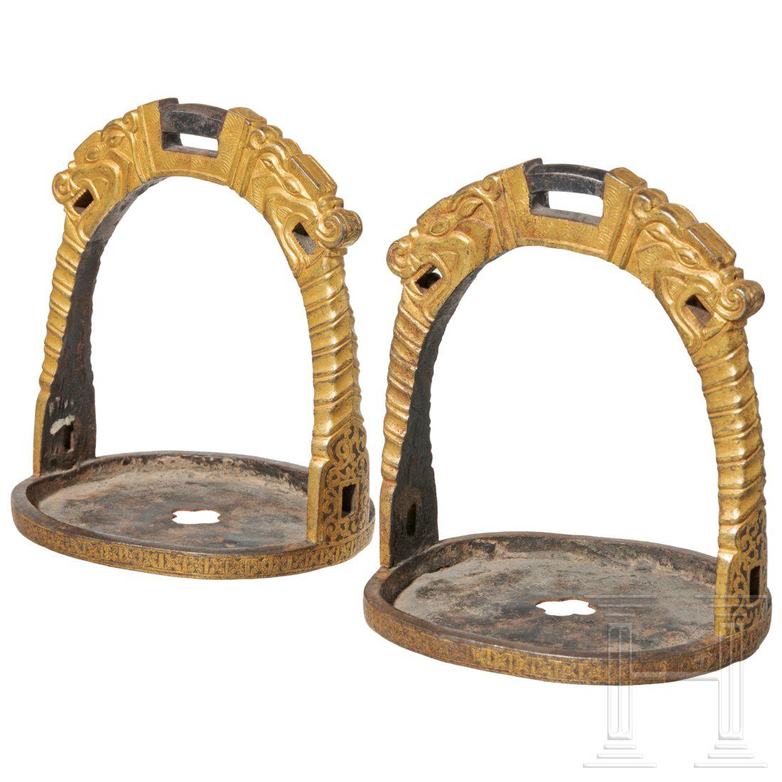For Auction: A pair of gilt Chinese stirrups, Qing dynasty, 18th (#0424 ...
