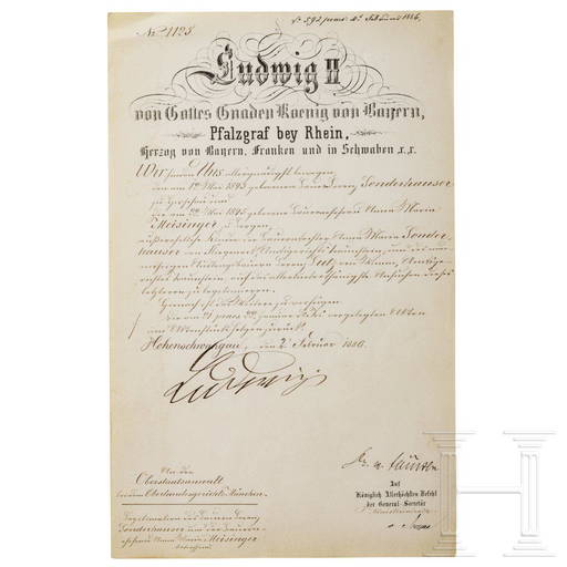 King Ludwig Ii Of Bavaria An Autograph, Dated
