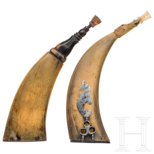 Two South German Powder Flasks, 18th Century