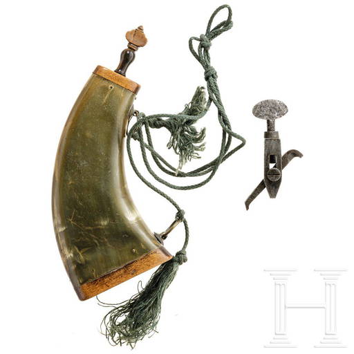 A German powder flask and a spanner, 18th century (#9187) on Jun 22 ...