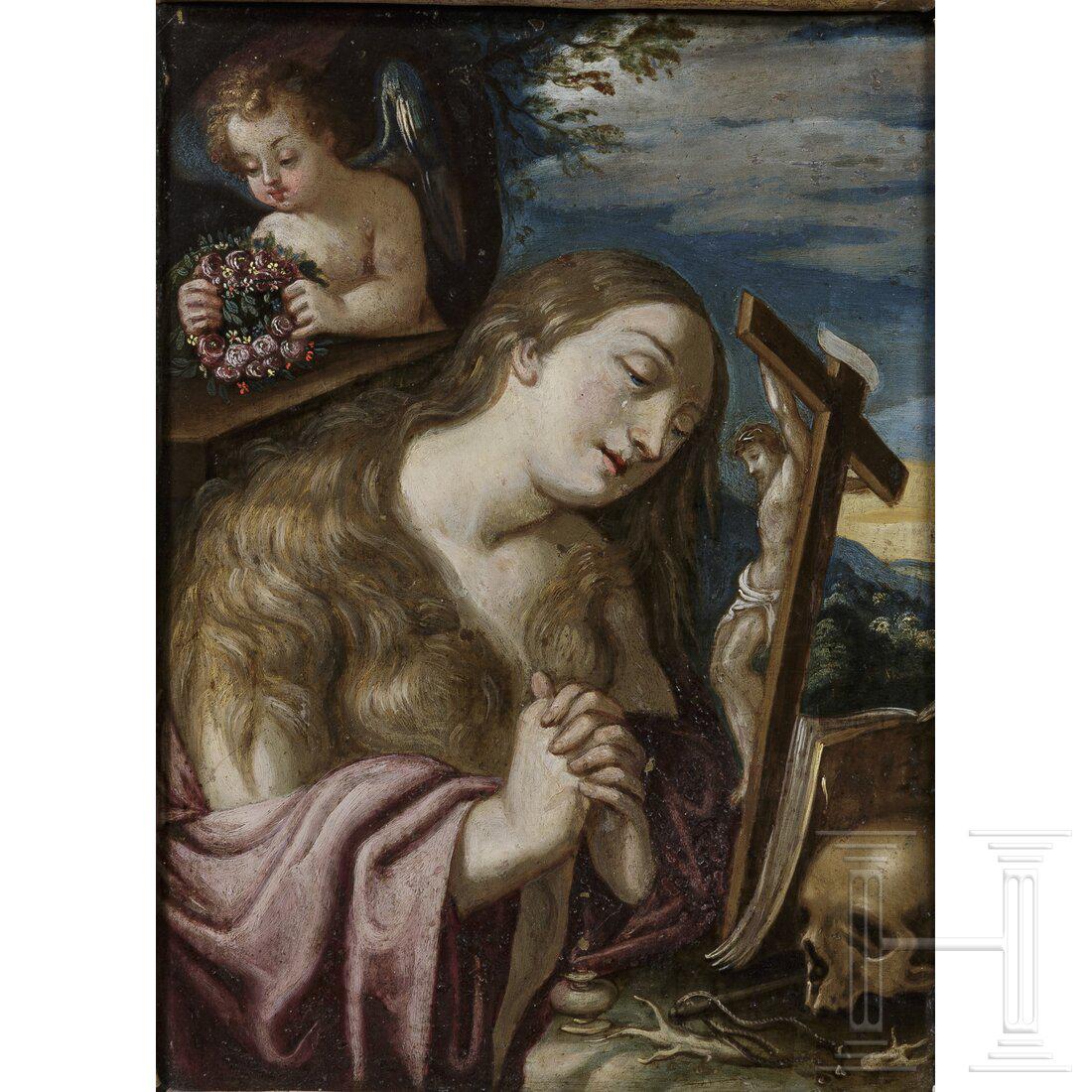 The Penitent Mary Magdalene On Copper, Flemish/italian, 17th Century