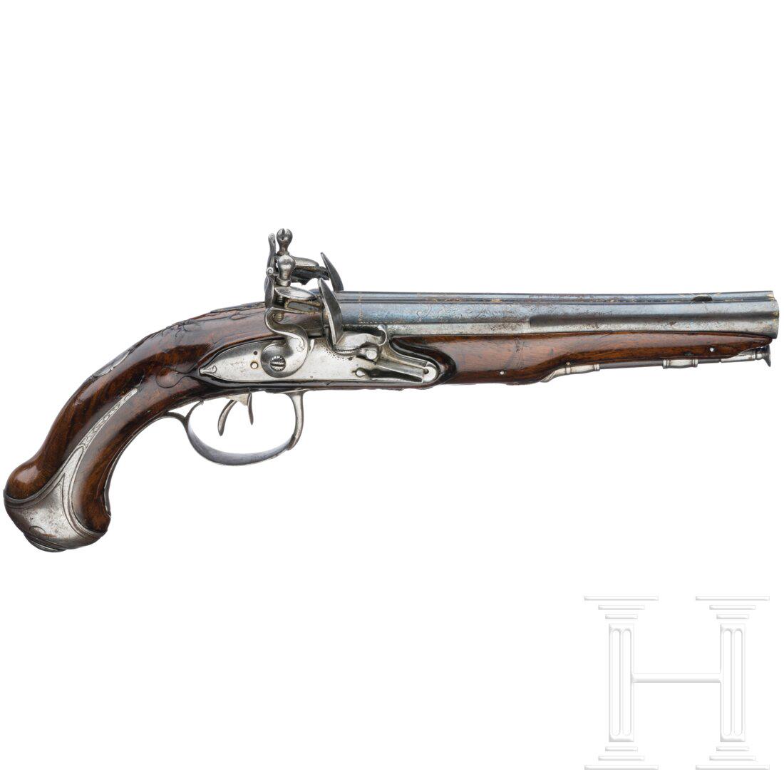 A French Double Barreled Flintlock Pistol, Circa 1760