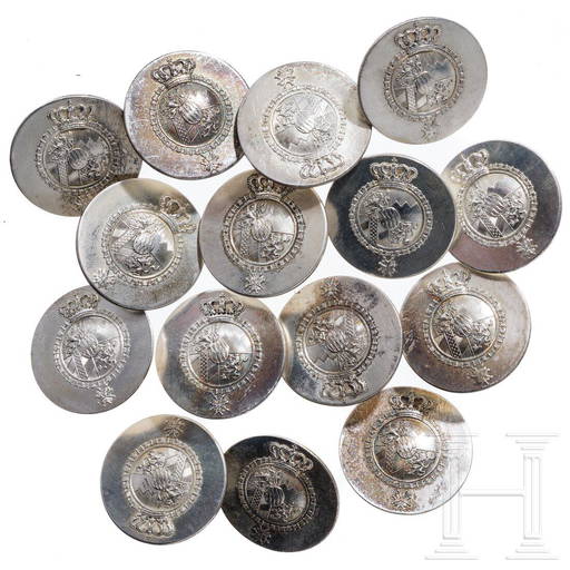15 silvered uniform buttons for the uniform of the Royal Bavarian Order ...