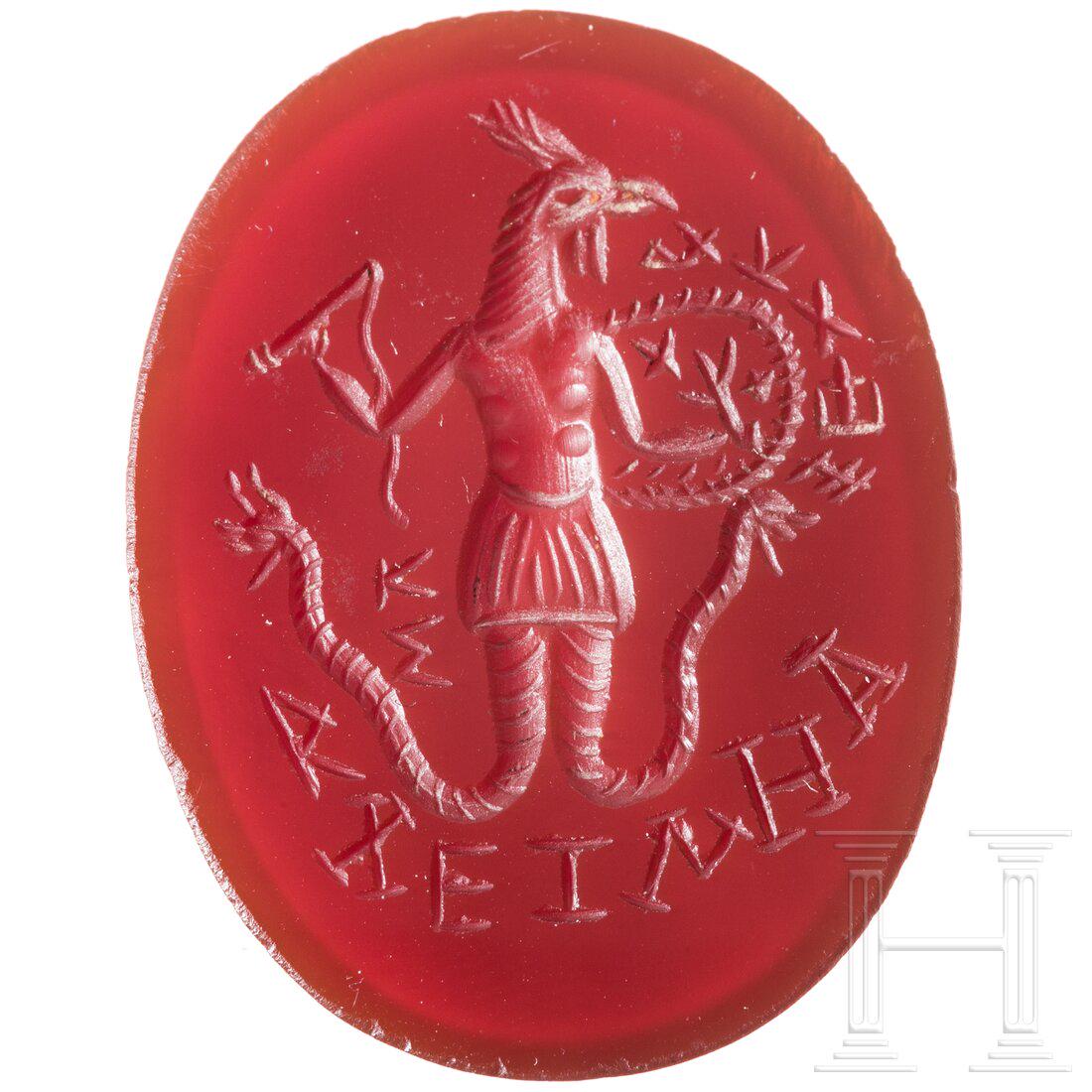 A Roman Magical Gem With Depiction Of Abraxas, 3rd Century Auction