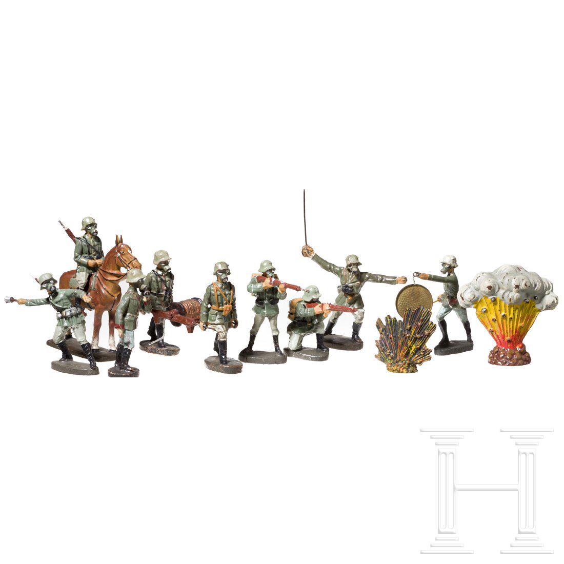 Nine Elastolin Soldiers Of The German Army With Gas Masks And Two ...