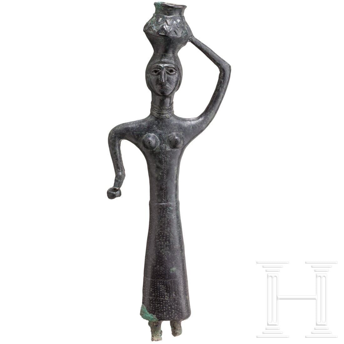 Bronze Statue Of A Woman With A Vessel On Her Head, Bactrian, Late 3rd ...