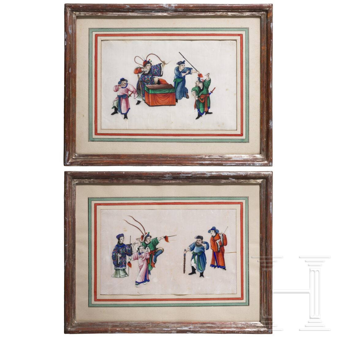 A Pair Of Chinese Tempera Paintings On Rice Paper, 18th Century Auction