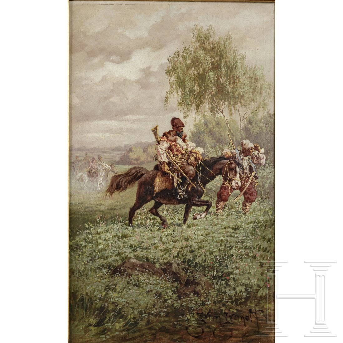 A Russian Oil Painting Of Cossacks In The Field By "ivan Ivanoff", 19th ...