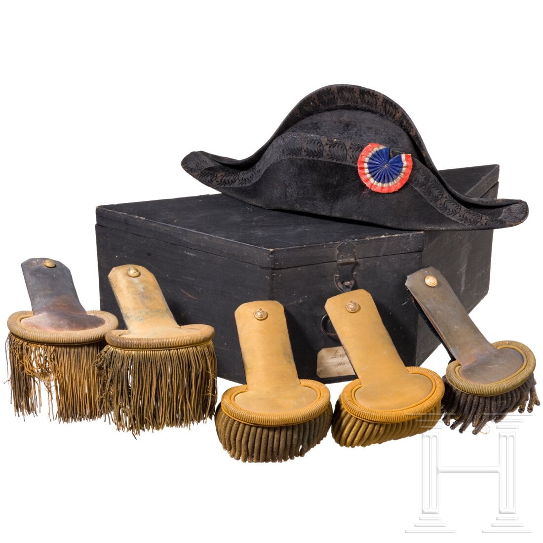 A French Bicorne Hat In A Case And Epaulettes, Circa 1900 Auction