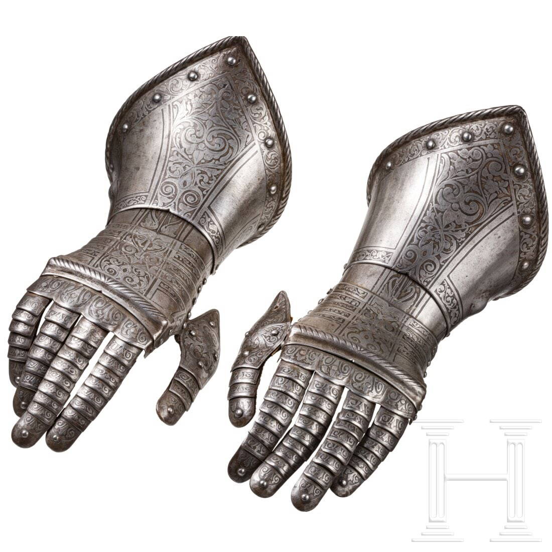 A Pair Of French Or Italian Gauntlets With Etched Embellishment, Circa ...