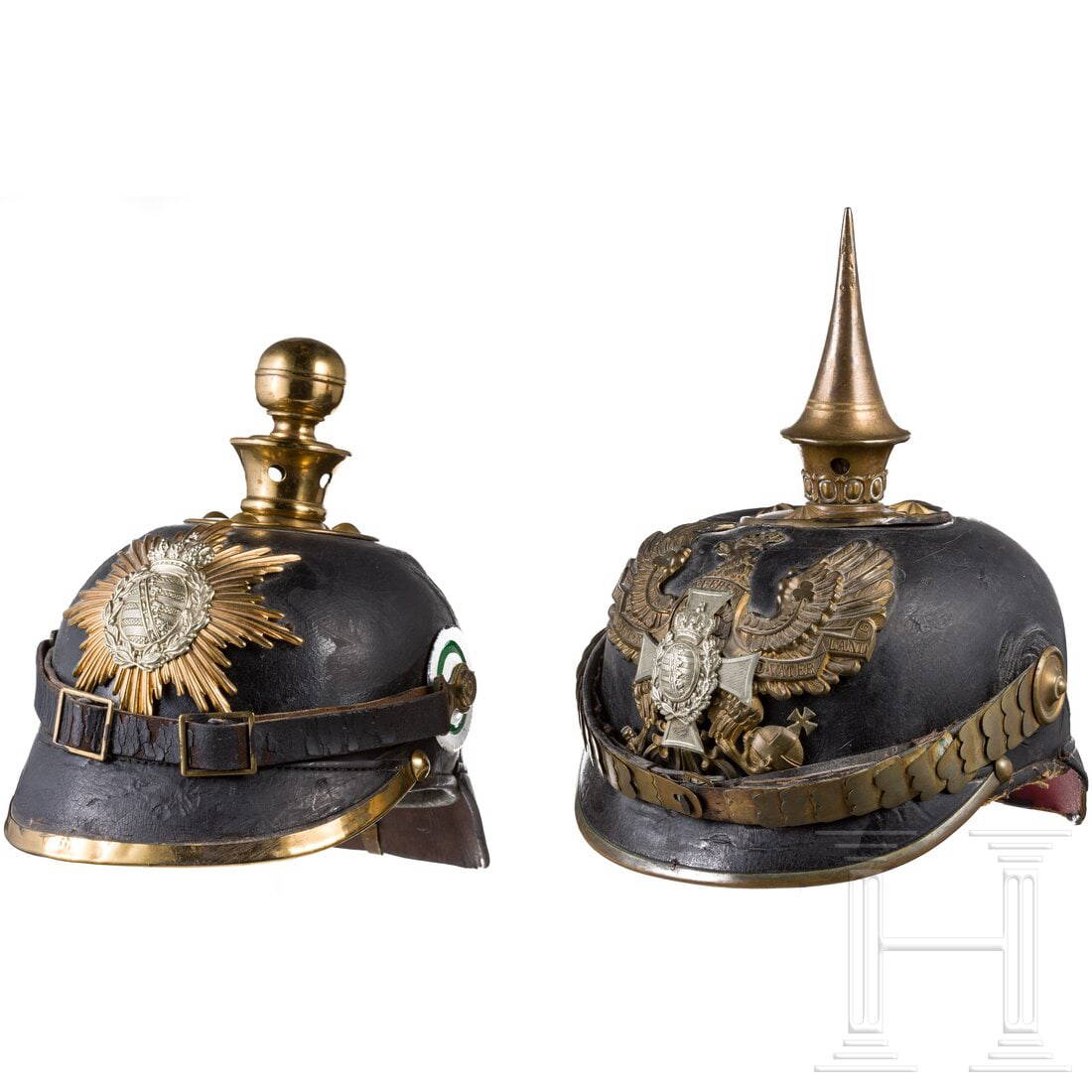 Two Helmets Of The Saxon Artillery/infantry, Circa 1900 Auction