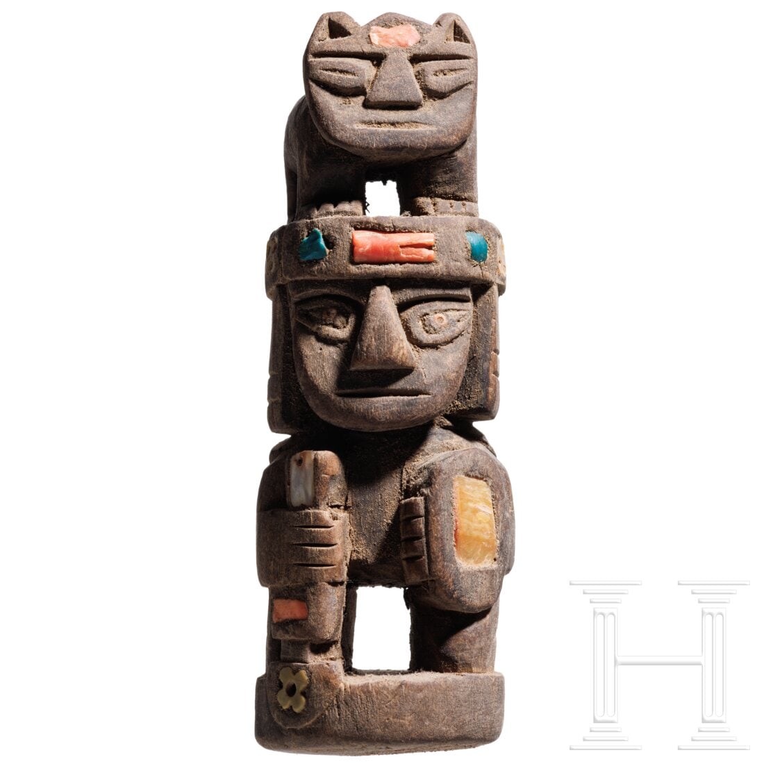 A Wood And Inset Coral And Mother Of Pearl Figure, Peru, Huari (wari ...