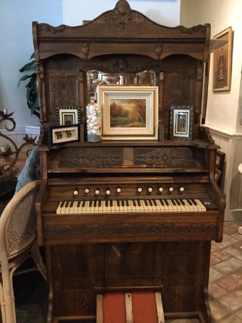 Antique Hand Carved Wooden Upright Organ
