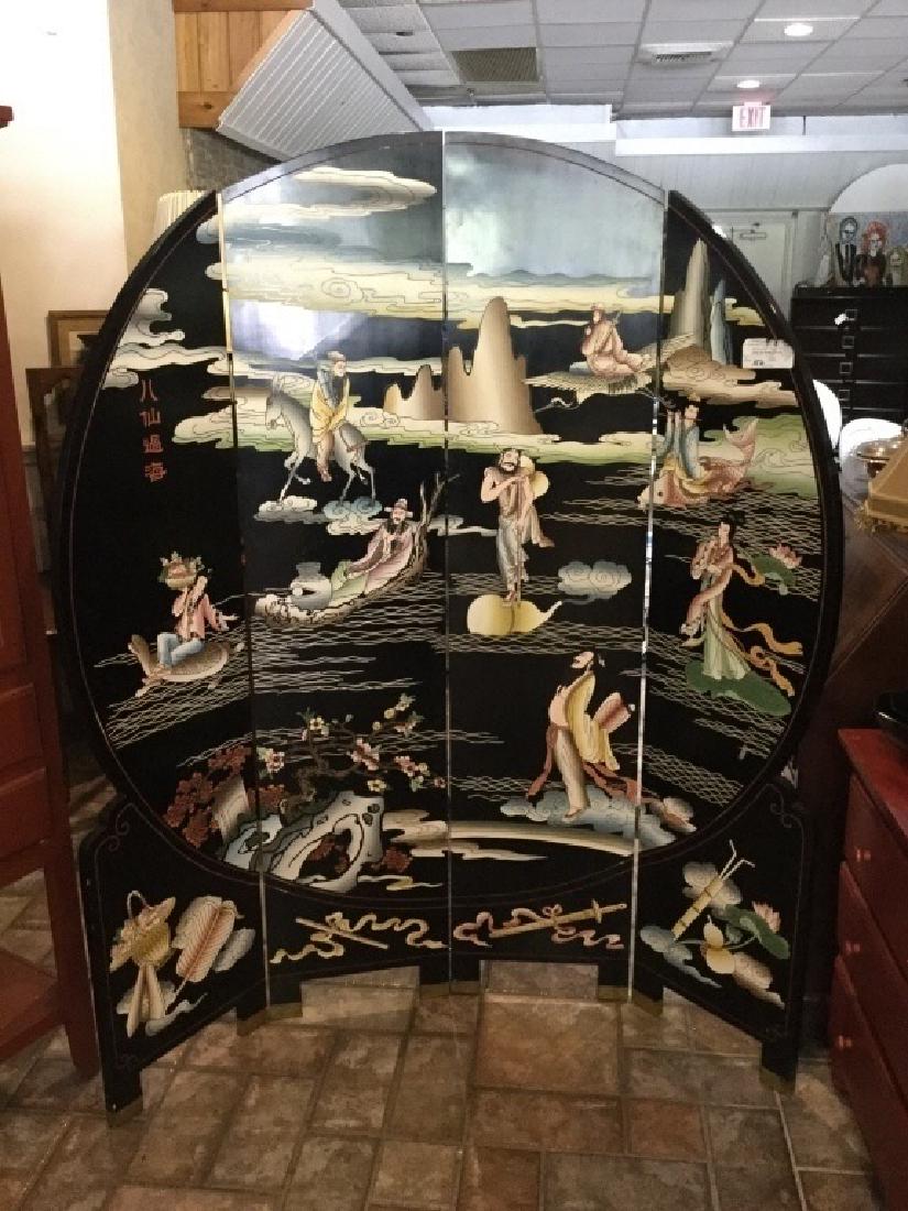 Round Asian Inspired 4 Panel Screen