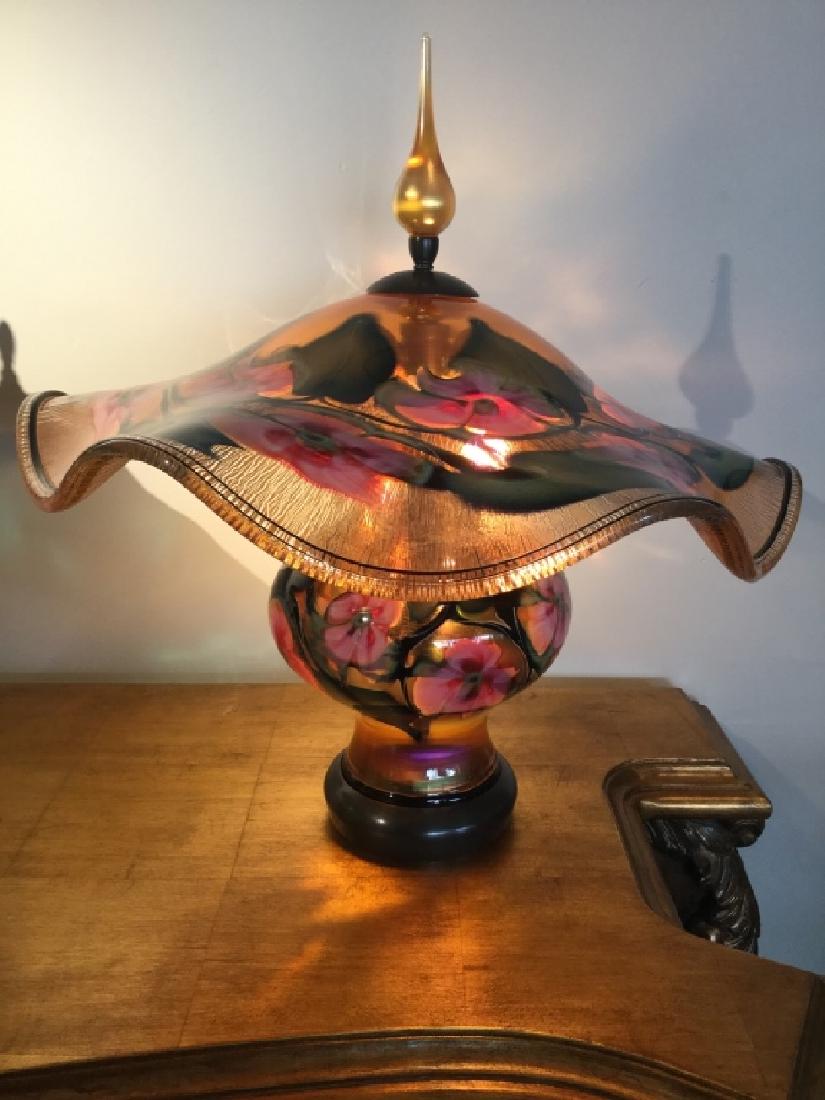Charles Lotton Art Glass Multi Floral Sunset Lamp