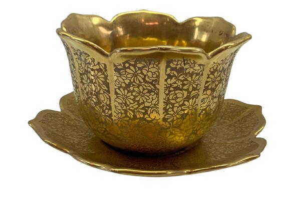 Vtg Pickard Gold Finished Scalloped Serving Bowl