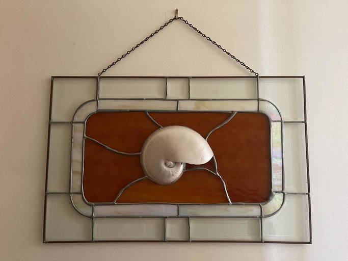 Vintage Stained Glass Seashell Wall Hanging