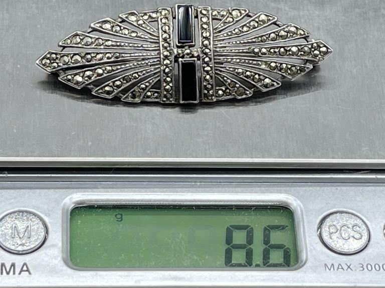 Vintage Sterling Silver Marcasite Brooch