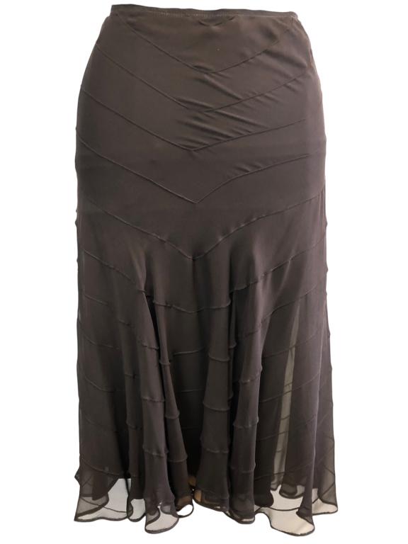Ralph Lauren Dark Brown Ruffled Silk Maxi Skirt