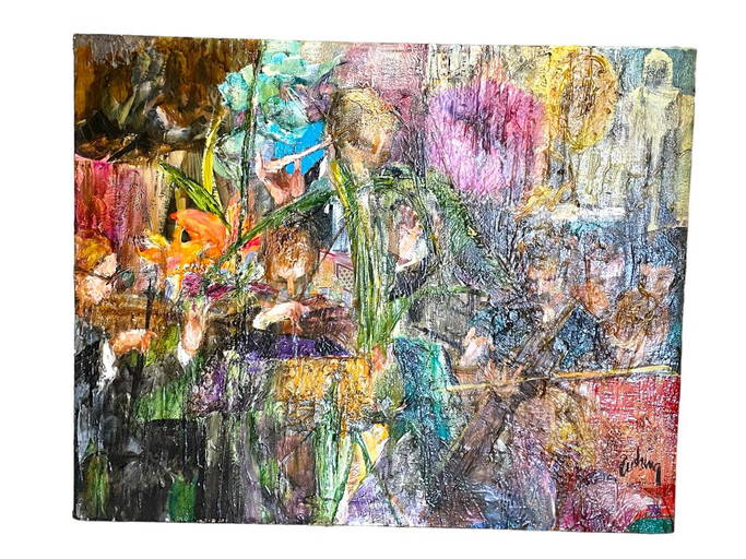 Ann Cushing Gantz Mixed Media Art Painting 30"