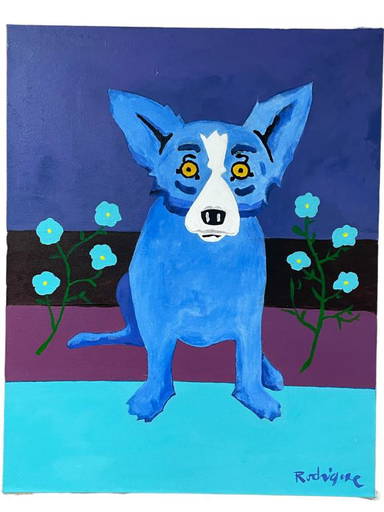 After George Rodriguez Blue Dog Oil Painting 30"
