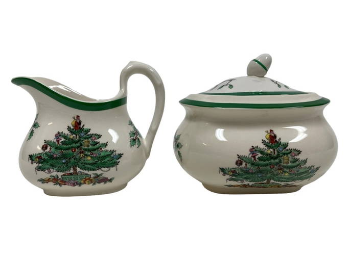 Spode Christmas Tree Creamer And Sugar Caddy Set