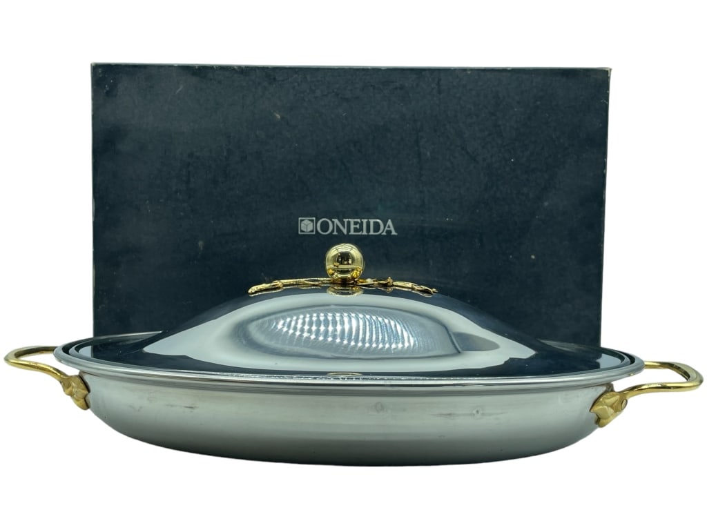 New! Oneida Covered Glass Casserole Dish 14" Auction