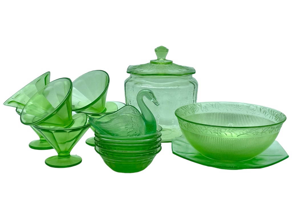Green Depression Glass Collection (14) Auction