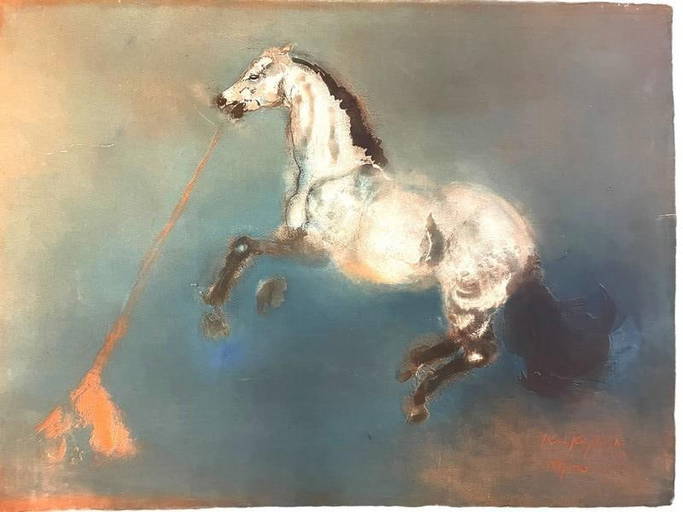 Kaiko Moti Stallion Horse Aquatint Print 30"