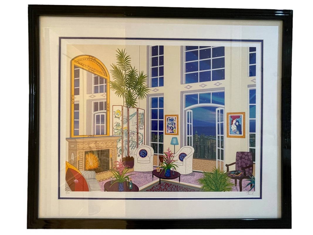 Fanch Ledan Interior With Chagall Serigraph 32" Auction