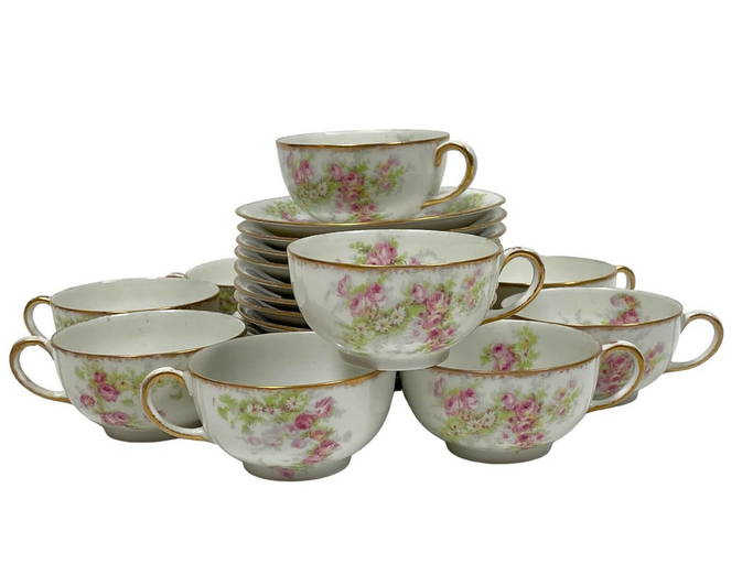 22 Pc J. P. Limoges Porcelain Tea Cup& Saucer Set