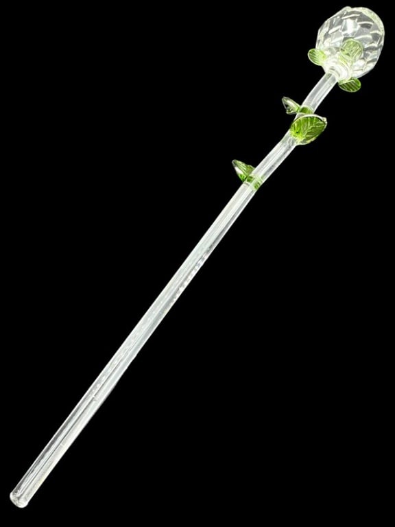 Long Stem Crystal Glass Rose 13" Auction