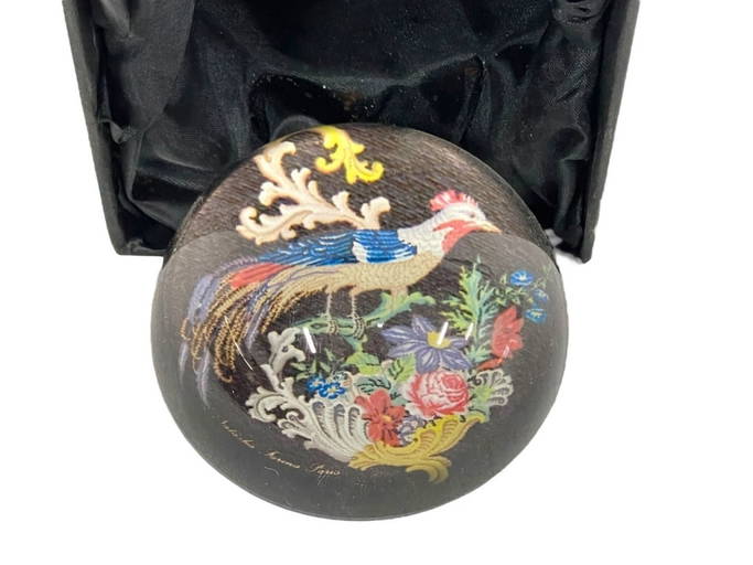 New! Tozai Glass Paperweight With Peacock