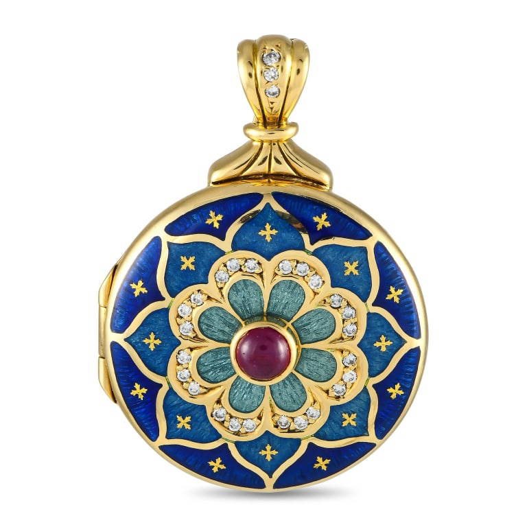 Faberge 18k Gold Diamond And Ruby Enameled Locket Auction