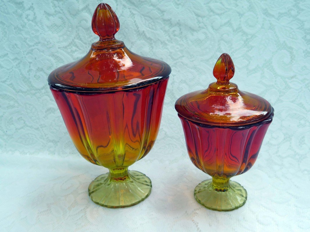 Vintage Tangerine Amberina Candy Dishes
